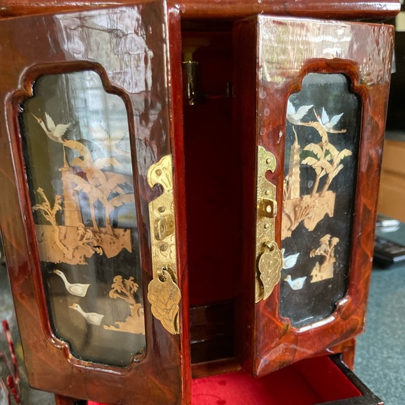 Accents | Chinese Gold Crane Tree Carved Wood Jewelry Box | Poshmark